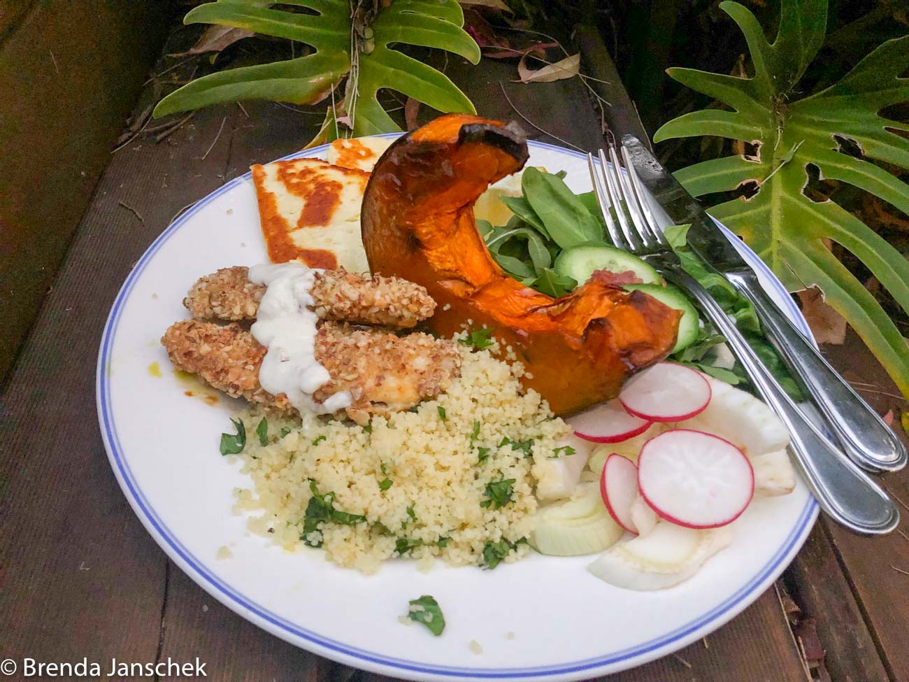 Dukkah Chicken with Roast Pumpkin, Haloumi and Tahini Yogurt | Brenda ...